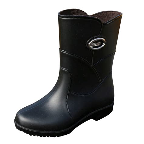 Liangp Mens Flexible Durable High Bootie Rain Boots Slip On Round Toe