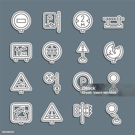 세트 라인 도로 교통 표지판 철도 횡단 정지 및 느낌표 삼각형 아이콘을 설정합니다 벡터 가동교에 대한 스톡 벡터 아트 및 기타 이미지 Istock