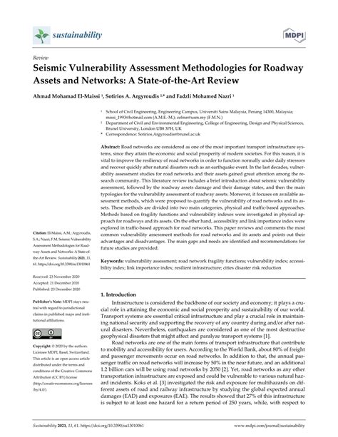 Pdf Seismic Vulnerability Assessment Methodologies For Roadway Assets And Networks A State Of
