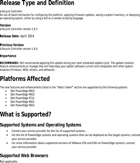 Dell Lifecycle Controller Owners Manual Version Release Notes