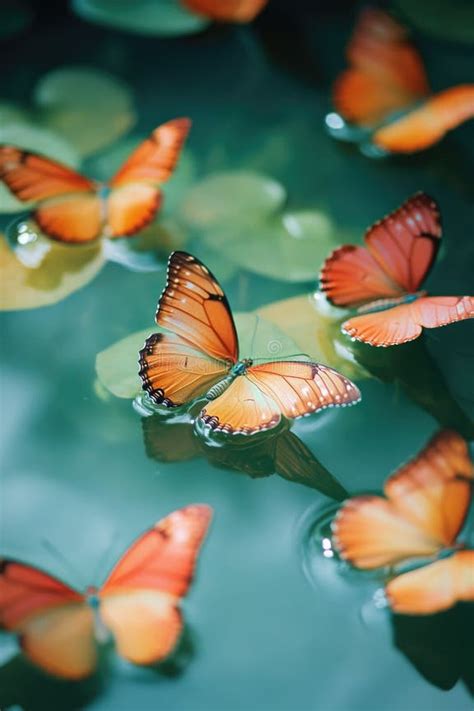 Orange Butterflies On Water Stock Image Image Of Motion Orange