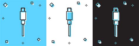 파란색과 흰색 검은 색 배경에 격리 된 Usb 케이블 코드 아이콘을 설정합니다 Pc 및 모바일 장치를 위한 커넥터 및 소켓 벡터 Usb 케이블에 대한 스톡 벡터 아트 및