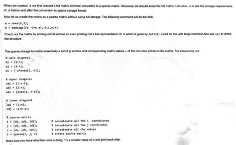 Solved Matlab Allows You To Work With Sparse Matrices Almost