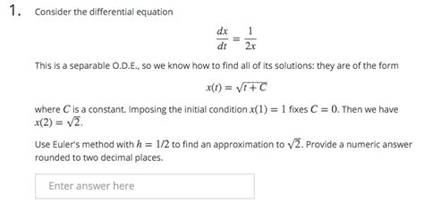 Ordinary Differential Equations Approximation Of Sqrt2 Using Euler