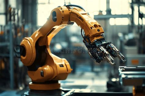 Yellow Industrial Robot Manipulator Arm Working In Factory Stock Illustration Illustration Of