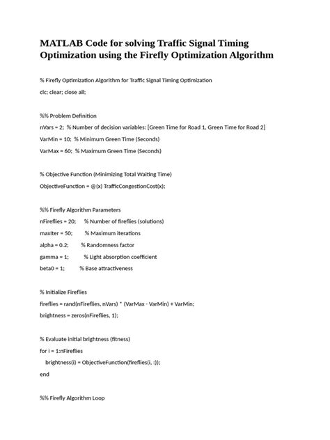 Matlab Code For Solving Traffic Signal Timing Optimization Using The