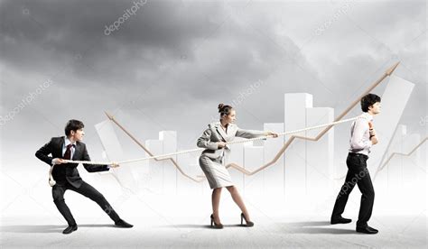 Image Of Three Businesspeople Pulling Rope With Bars Picture In