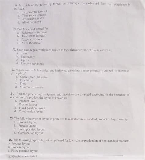 Solved 20 In Which Of The Following Forecasting Technique