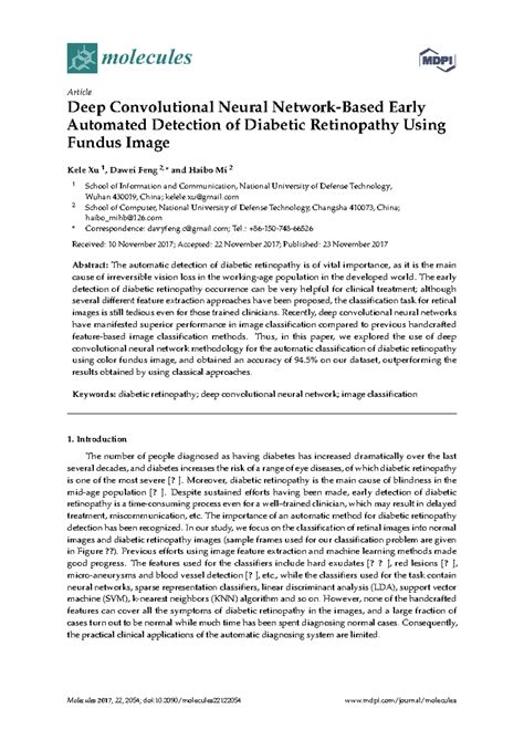 A Deep Learning Approach For Diabetic Retinopathy Blindness Detection Molecules Article