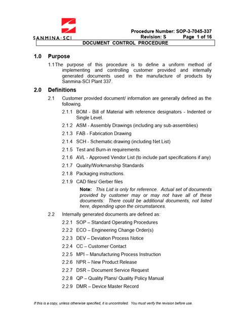 Sop 3 7045 337 Rev S Document Control Procedure Pdf Enterprise Resource Planning