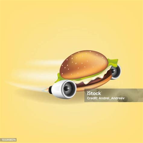 3d 익스프레스 제트 추력 전달 개념 햄버거 또는 패스트 푸드 서비스 주문 빠르고 무료 배송 햄버거에 대한 스톡 벡터 아트 및 기타 이미지 Istock