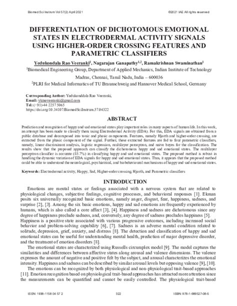 Pdf Differentiation Of Dichotomous Emotional States In Electrodermal Activity Signals Using