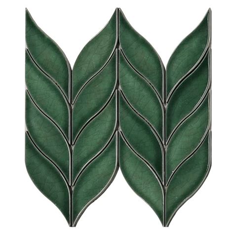 Glossy Ceramic Forest Green Leaf Mosaic Tile Green Backsplash Mosaic