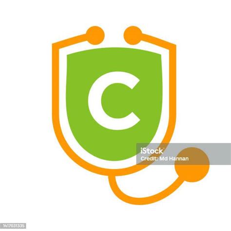 편지 C 건강 관리 로고 방패 청진기 기호가있는 문자 C 개념의 의사 및 의료 로고 타입 간호사에 대한 스톡 벡터 아트 및 기타