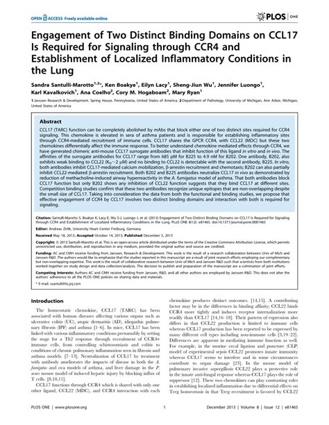 Pdf Engagement Of Two Distinct Binding Domains On Ccl17 Is Required For Signaling Through Ccr4
