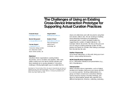 pdf the challenges of using an existing cross device interaction prototype for supporting