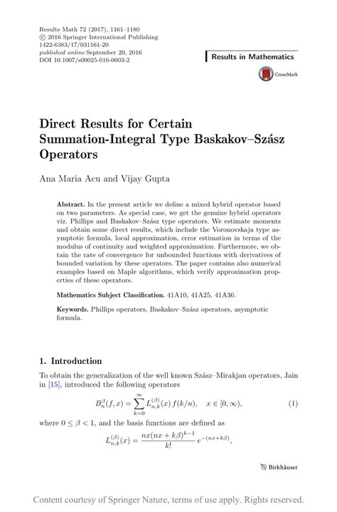 Direct Results For Certain Summation Integral Type Baskakov Szász Operators Request Pdf