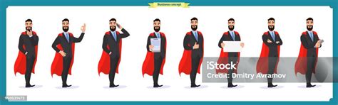 슈퍼 사업 캐릭터 포즈 몸짓 행동 신체 요소 집합입니다 백색에 절연 되어 있습니다 남자 양복 외 투 만화 스타일의 일러스트 레이 션 비즈니스 사람입니다 교육에 대한 스톡