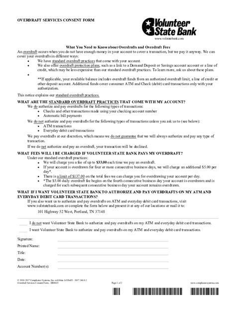 Fillable Online Overdraft Services Consent Form Ks Statebank Fax Email Print Pdffiller