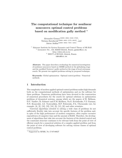 Pdf The Computational Technique For Nonlinear Nonconvex Optimal Control Problems Based On