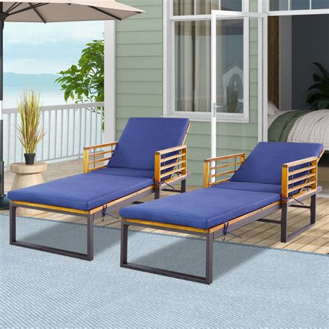Adjustable Cushioned Patio Chaise Lounge Chair With 4 Level Backrest