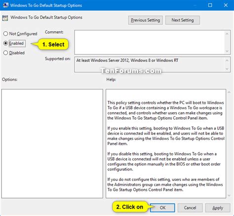 Specify Windows To Go Default Startup Options In Windows 10 Tutorials