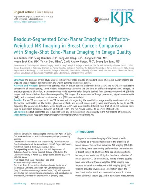 Pdf Readout Segmented Echo Planar Imaging In Diffusion Weighted Mr Imaging In Breast Cancer