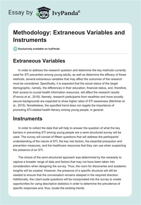 Methodology Extraneous Variables And Instruments Words Essay Example