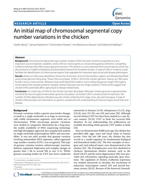 Pdf An Initial Map Of Chromosomal Segmental Copy Number Variations In Chicken