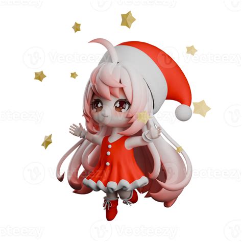 Chibi Santa Girl Holiday Cartoon A Chibi Girl Santa Walks With Both Hands Open As If Enjoying