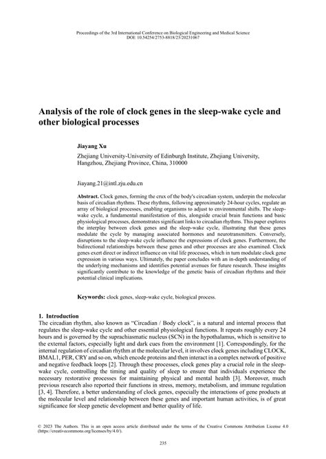 PDF Analysis Of The Role Of Clock Genes In The Sleep Wake Cycle And Other Biological Processes