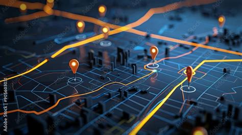 Digital Map With Highlighted Pins Indicating Specific Locations For Efficient Gps Route Guidance