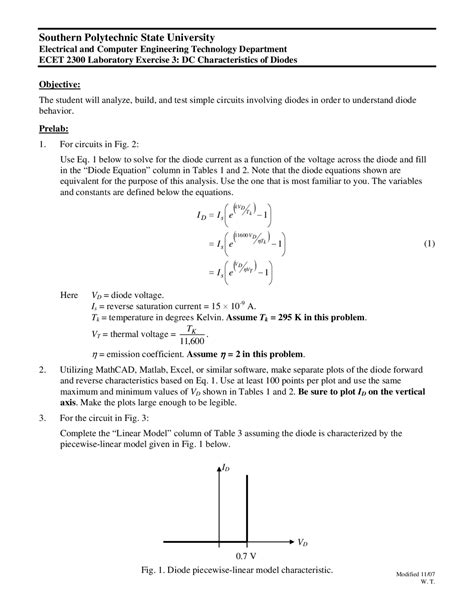 Lab Exercise 3 Dc Characteristics Of Diodes Ecet 2300 Docsity