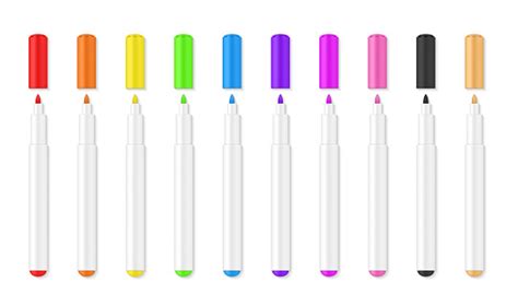 마커오픈 컬러풀한 사실적인 소모품 세트 뚜껑이 있는 펠트 또는 섬유 팁 펜 문구 컬렉션 0명에 대한 스톡 벡터 아트 및 기타 이미지 Istock