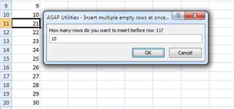 Insert A Specified Number Of Empty Rows At Once Extra Features For Excel