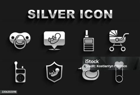 방패 유모차 옷 핀 고무 오리 모니터 워키 토키 더미 젖꼭지 및 아이콘에 아기를 설정합니다 벡터 검은색에 대한 스톡 벡터 아트