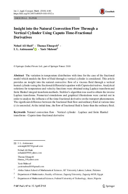 Pdf Insight Into The Natural Convection Flow Through A Vertical Cylinder Using Caputo Time