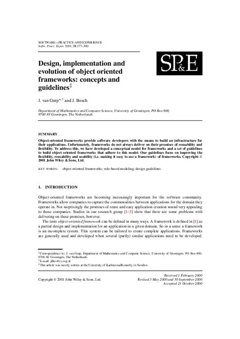 Pdf Design Implementation And Evolution Of Object Oriented Frameworks Concepts And Guidelines
