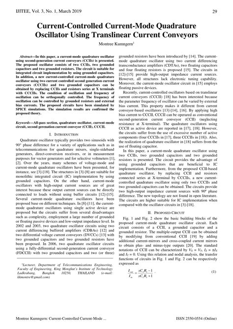 Pdf Current Controlled Current Mode Quadrature Oscillator Using