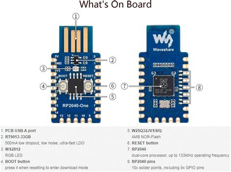 Waveshare Rp2040 One 4mb Flash Mcu Board Usb A Plug Pico Like Mcu Board