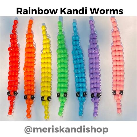Rainbow Kandi Worms Red Orange Yellow Green Blue Purple And Pink