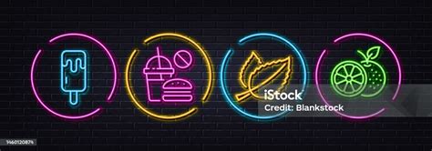 민트 잎 아이스크림 및 패스트 푸드 최소한의 라인 아이콘 웹 응용 프로그램 인쇄용 네온 레이저 3d 조명 벡터 사진 효과에 대한 스톡 벡터 아트 및 기타 이미지 Istock