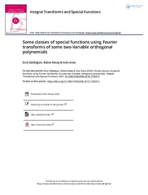 Pdf Some Classes Of Special Functions Using Fourier Transforms Of Some Two Variable Orthogonal