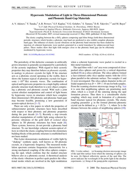 Pdf Hypersonic Modulation Of Light In Three Dimensional Photonic And Phononic Bandgap Materials