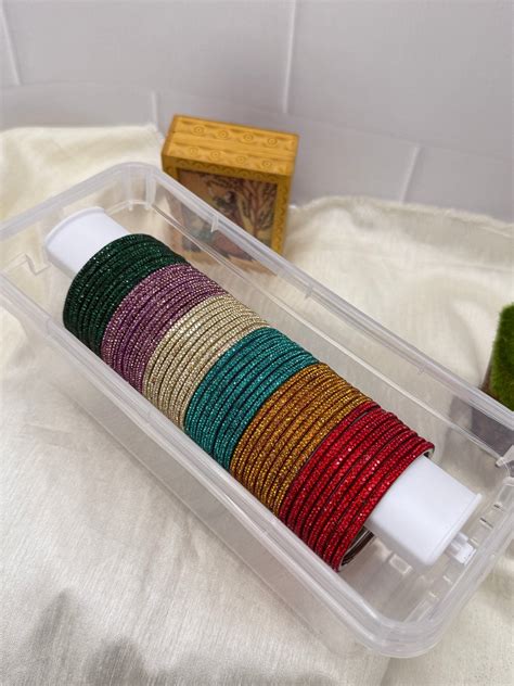 Luxurious Metal Bangles Set With Box 0045 6 Colours Mahilas