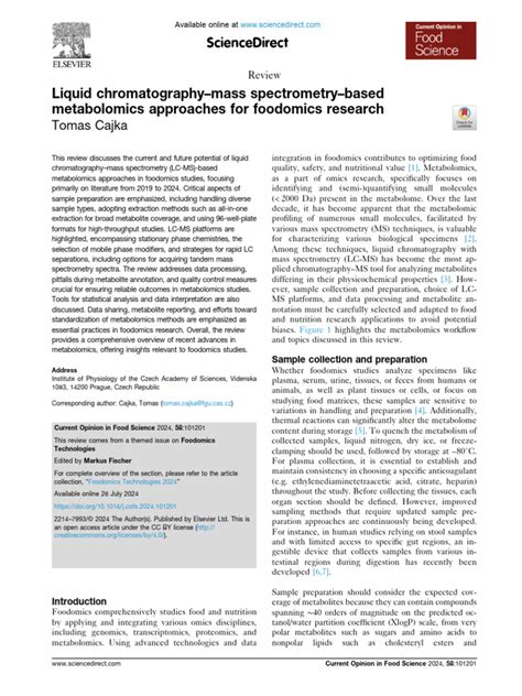 Liquid Chromatography Mass Spectrometry Based Metabolomics Approaches For Foodomics Research