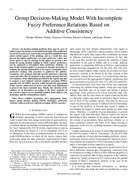 Pdf Group Decision Making Model With Incomplete Fuzzy Preference
