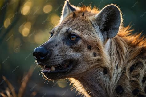 Spotted Hyena In Natural Habitat At Sunset Premium Ai Generated Image