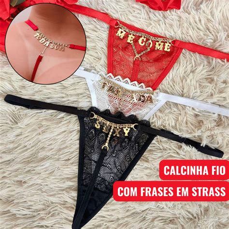 Calcinha Fio Com Frases Picantes Personalizadas Sensual Strass
