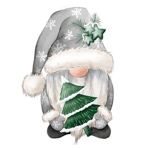 Winter Gnome Holding Christmas Tree Snowflake Illustration Winter